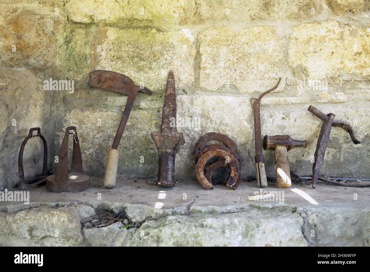 The exhibition of blacksmith craft work examples on the wall in Local ...