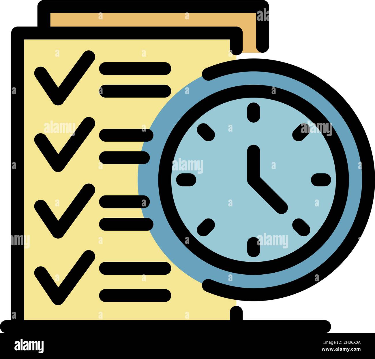 List and clock icon. Outline list and clock vector icon color flat ...