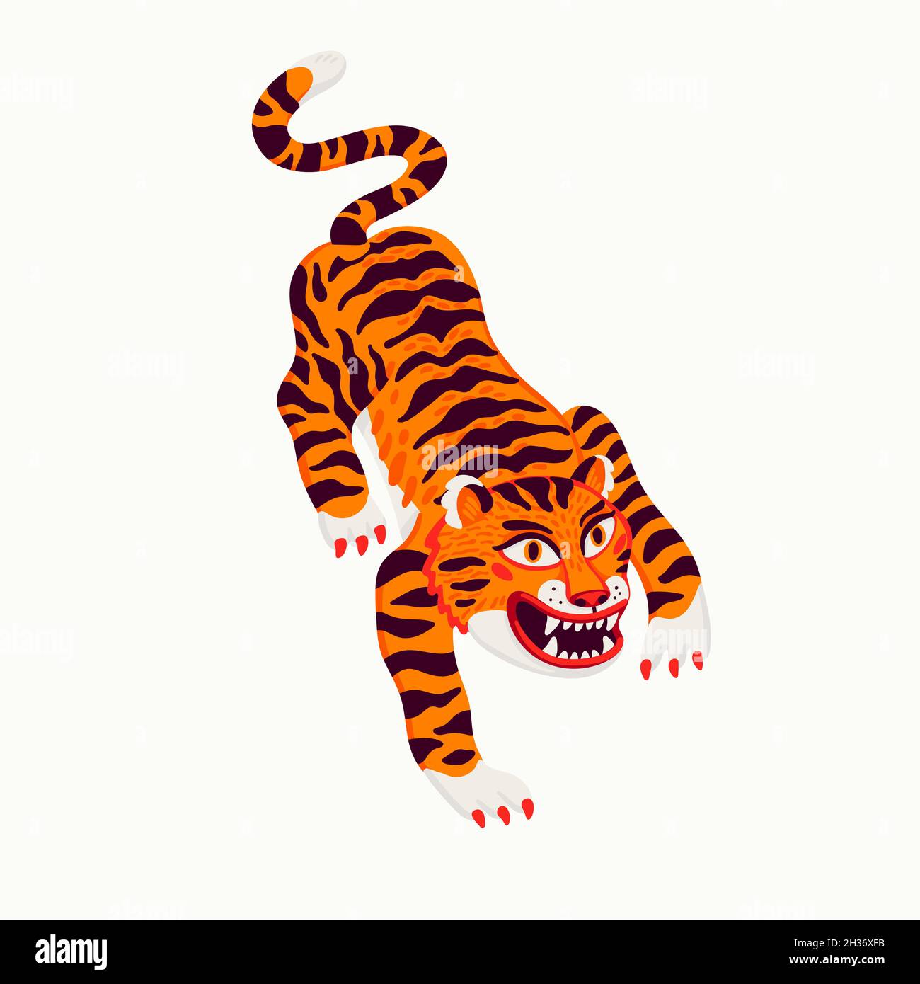 Tiger vector illustration, cartoon tiger prowling on white background ...