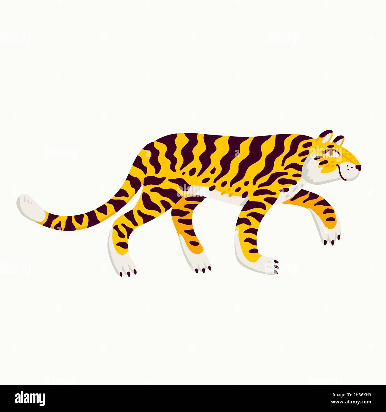 Tiger vector illustration, cartoon tiger creeping on white background ...
