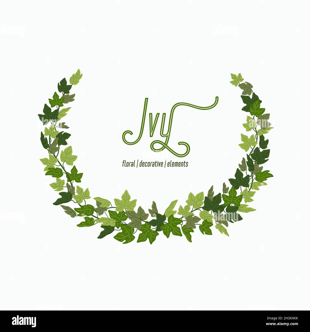 Ivy wreath, green creeper circle frame isolated on white background ...
