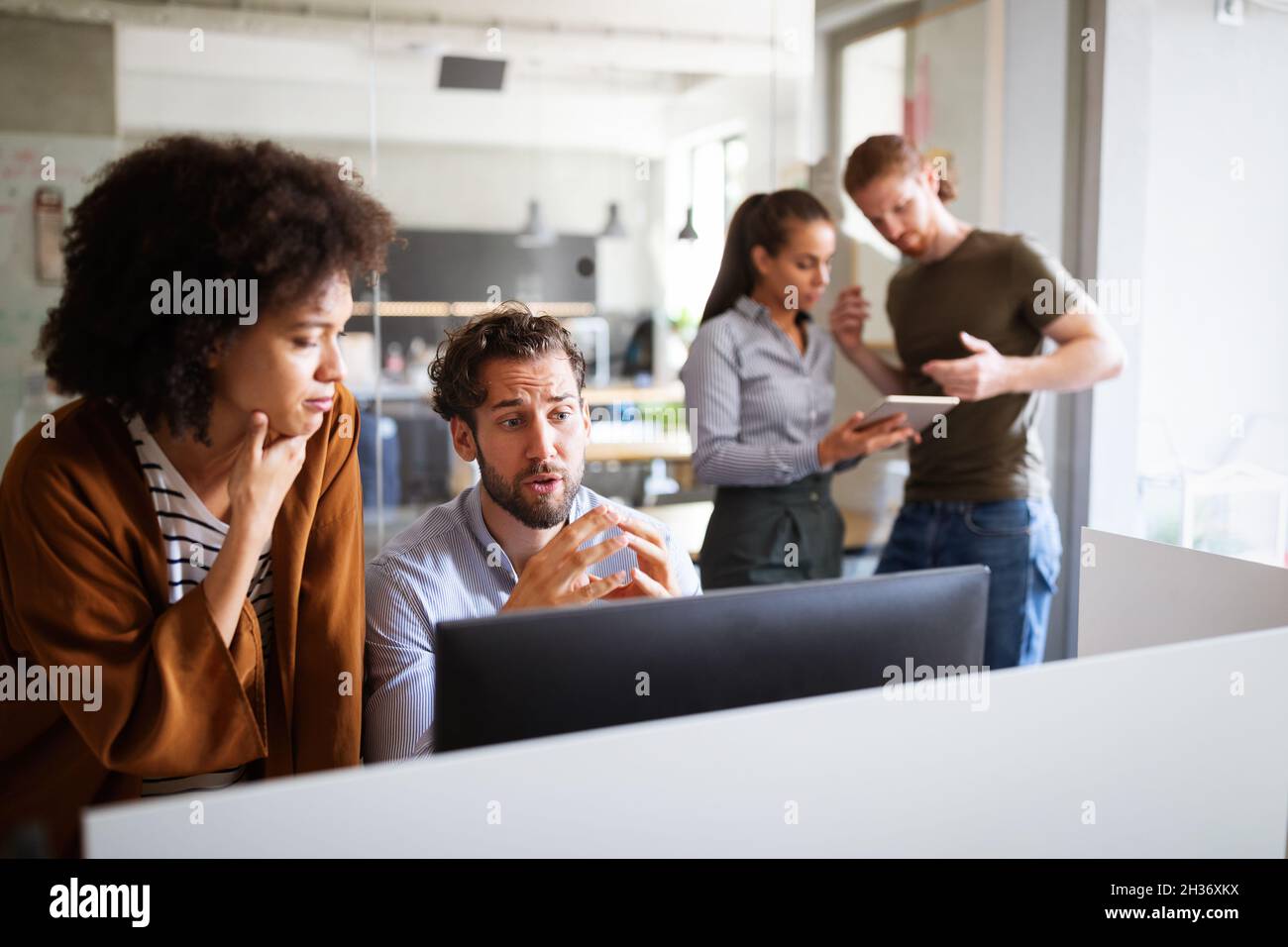 Creative managers crew working with new startup project in office. Team ...