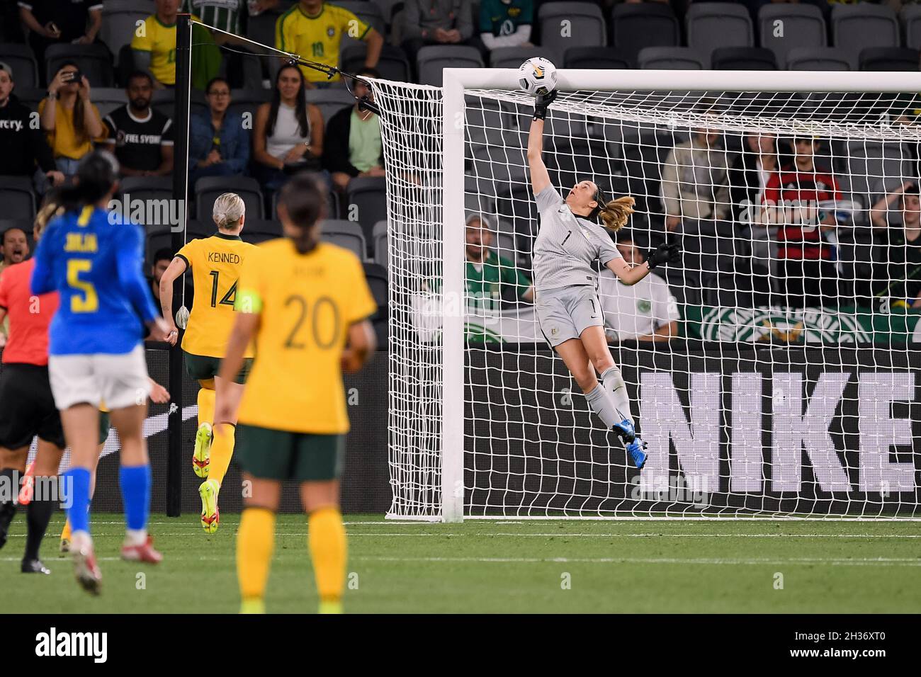 Sydney, Australia, 26 October, 2021. Lydia Williams of Australia saves ...
