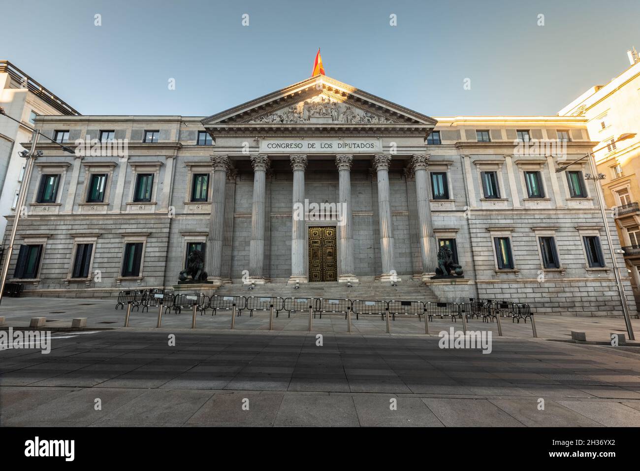 Spanish parliament (Congreso de los diputados) famous facade with two ...