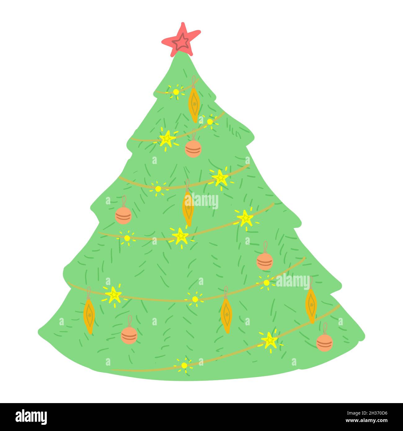 Hand illustrated Christmas tree with decoration. Perfect for greeting ...