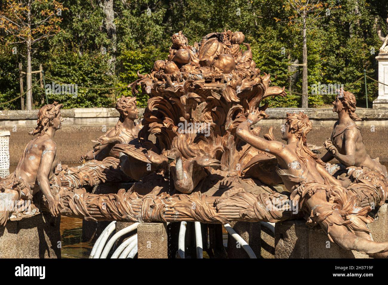 Closeup of statues in the garden of Royal Palace of La Granja de San ...