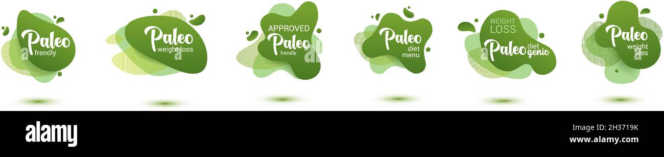 Paleo diet frendly badge. Set of Green amoeba design of sticker for ...
