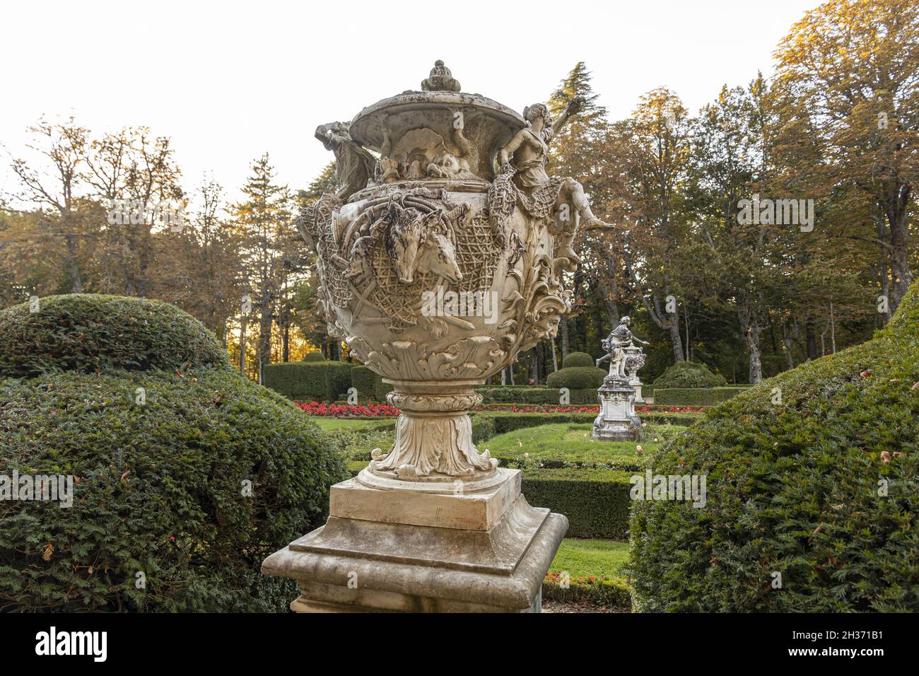 Closeup of statues in the garden of Royal Palace of La Granja de San ...