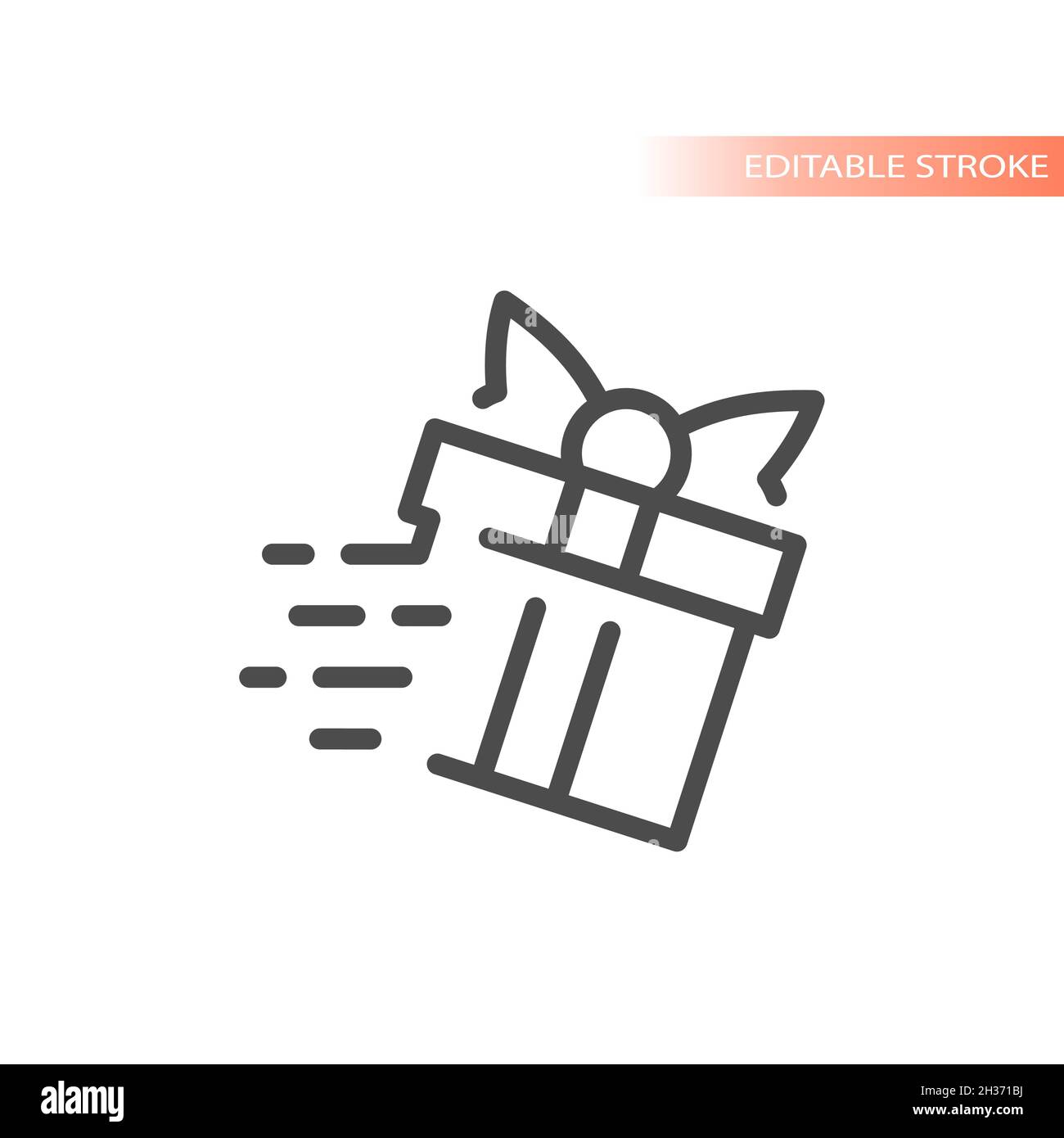 Gift box with speed marks, fast delivery. Line vector present with bow ...