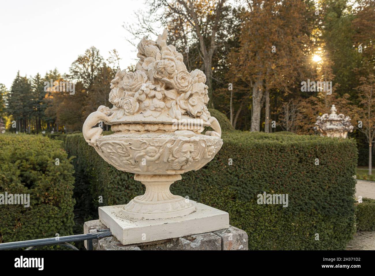 Closeup of statues in the garden of Royal Palace of La Granja de San ...