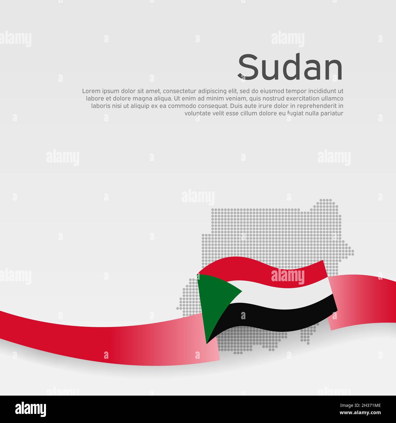 Sudan flag, mosaic map on white background. Wavy ribbon with the sudan ...