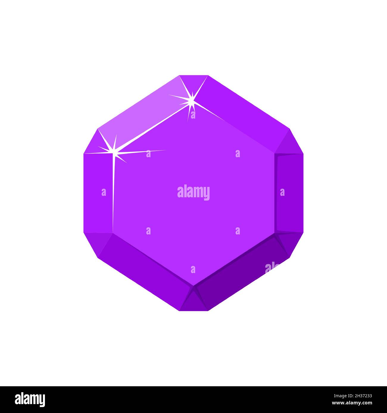 Hexagon purple gemstone. Amethyst top view. Cartoon vector illustration ...