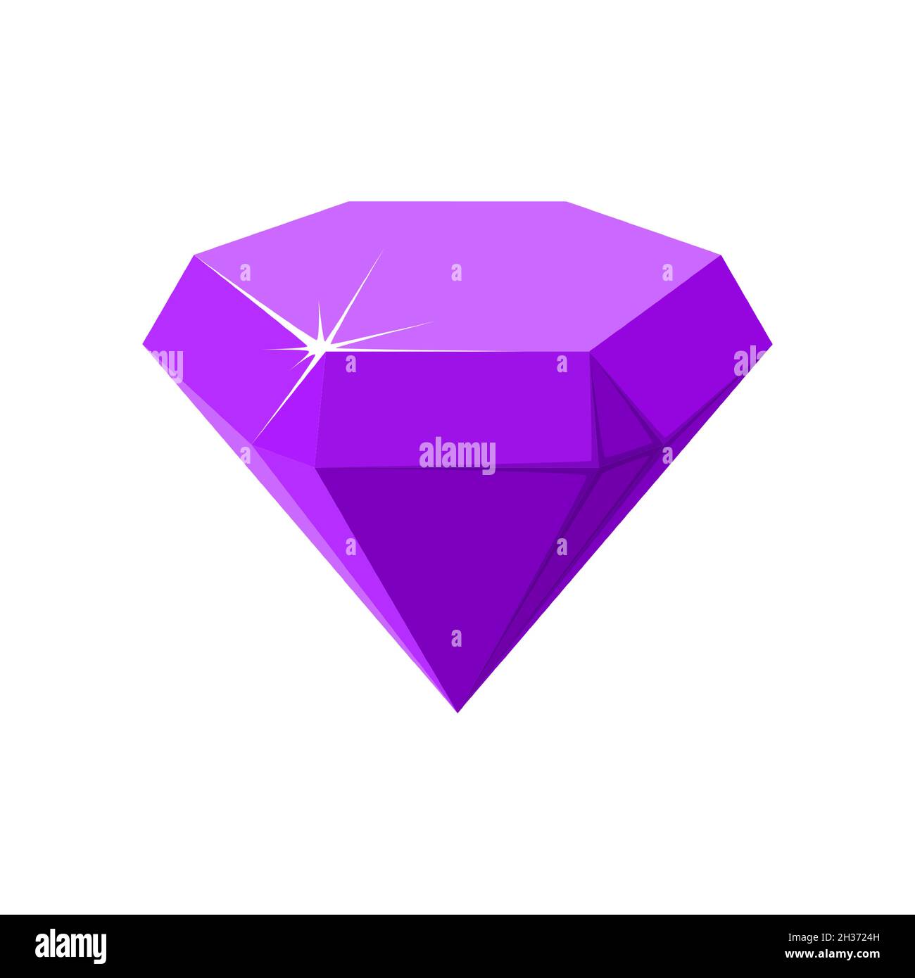 Hexagon violet gemstone. Amethyst side view. Cartoon vector ...