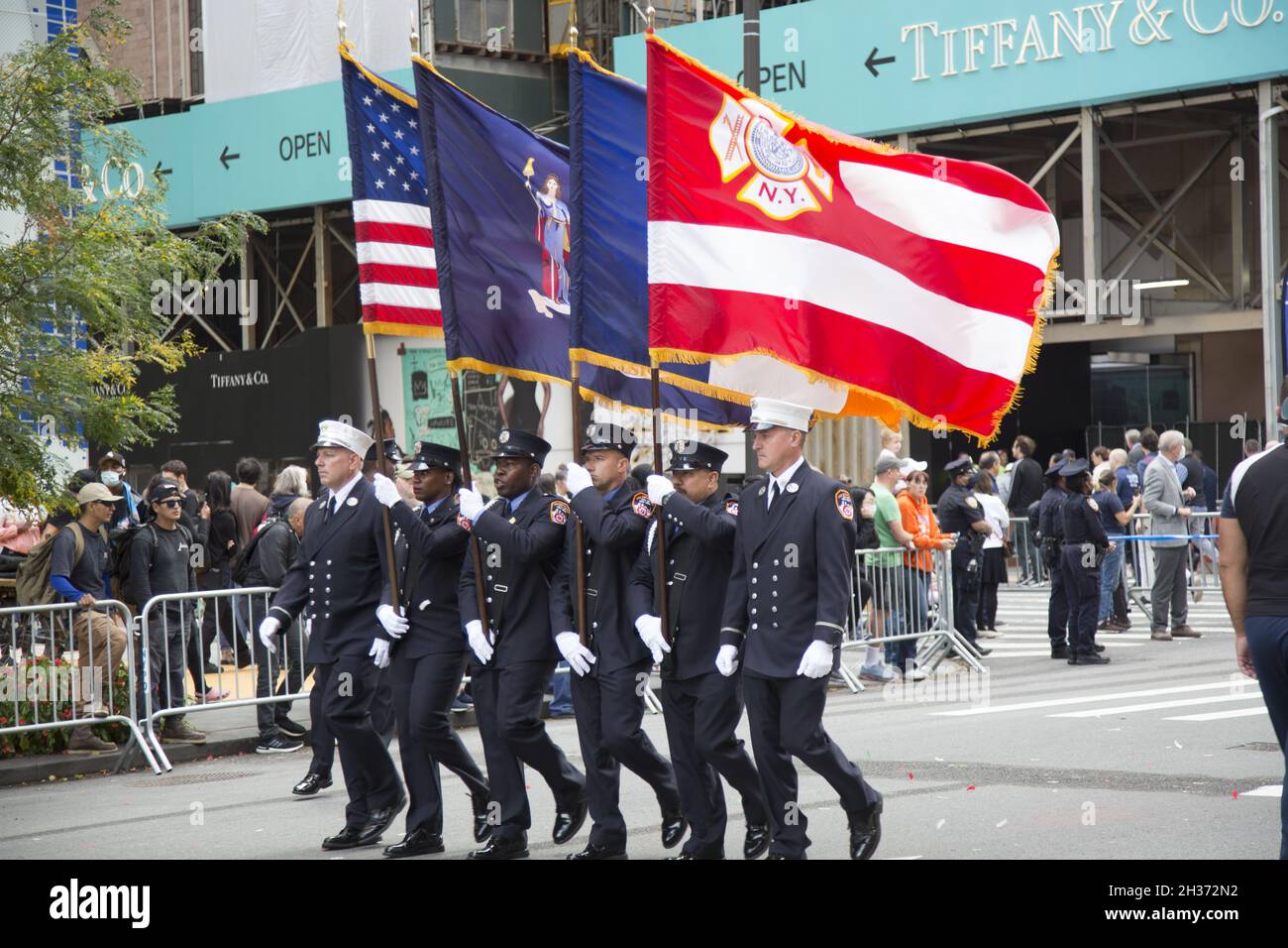 New York City firefighters (FDNY) proudly march up 5th Avenue at the ...