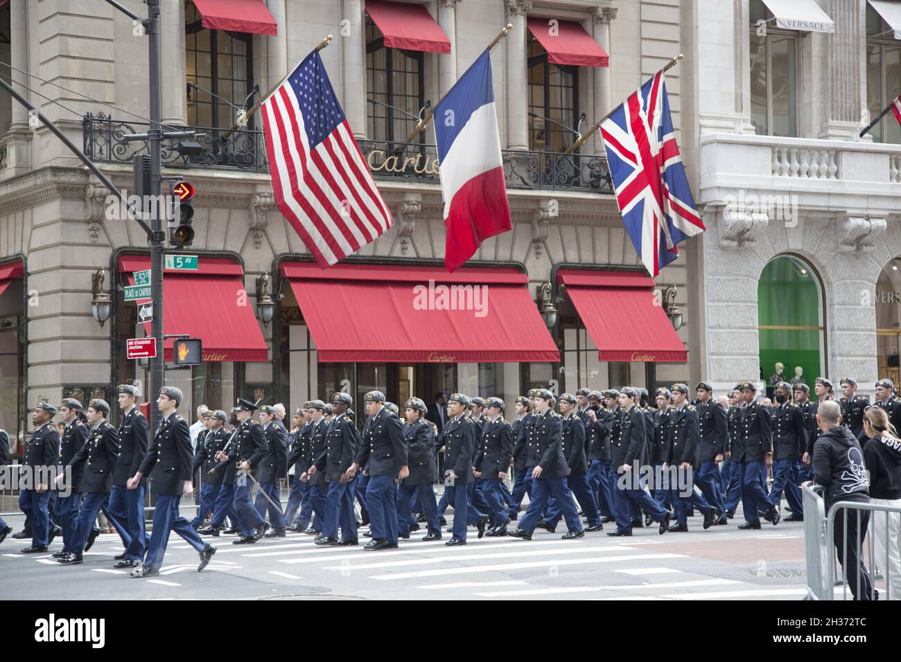 JROTC high school trainees march up 5th Avenue at the Columbus Day ...