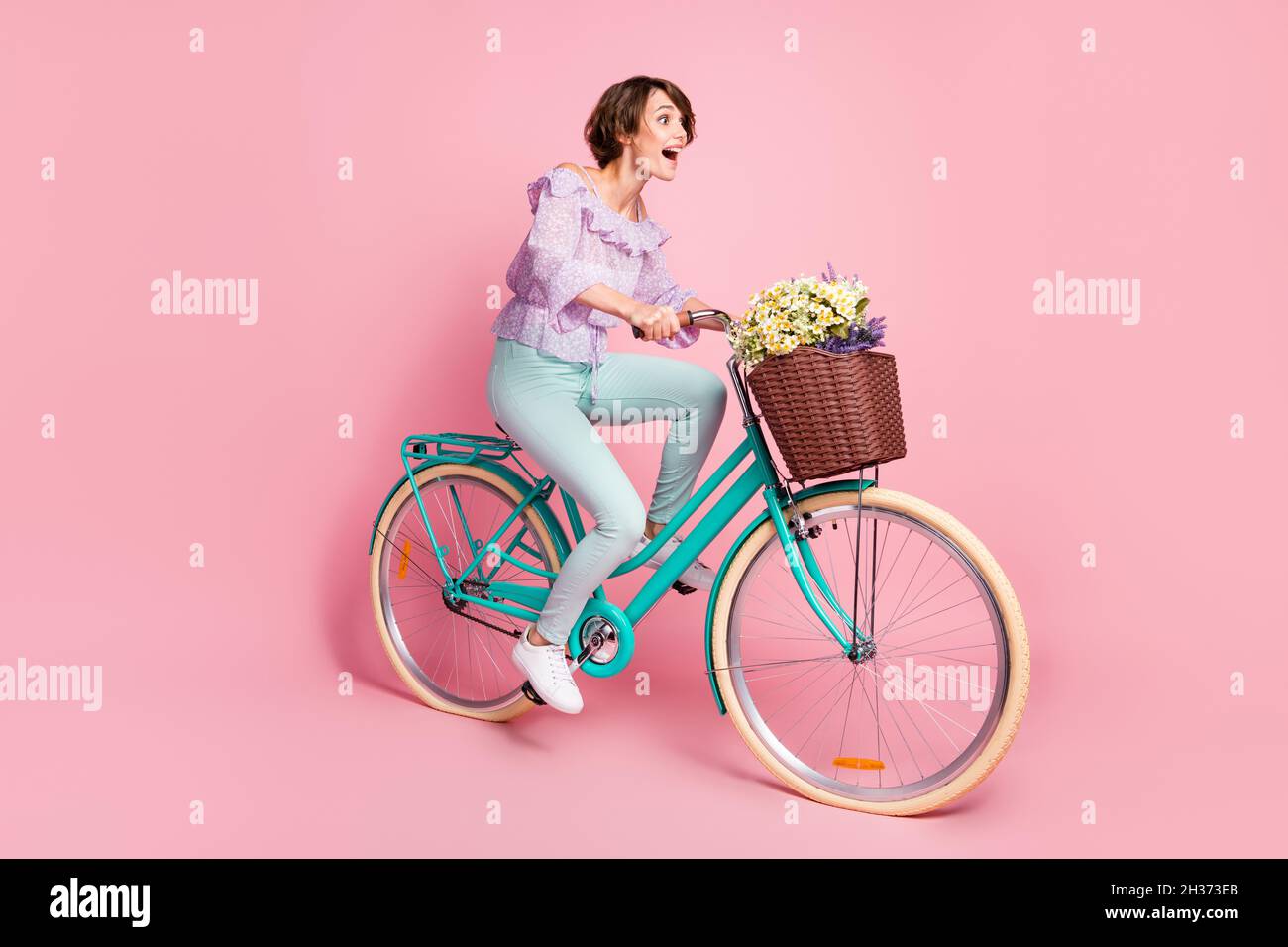 Full size profile side photo of young attractive happy excited crazy ...