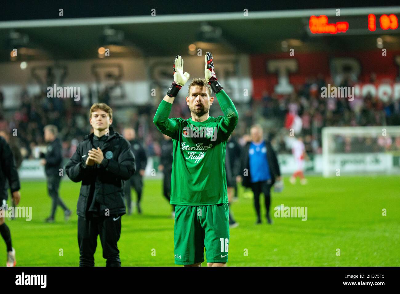 Aalborg, Denmark. 25th Oct, 2021. Goalkeeper Mikkel Andersen (16) of ...