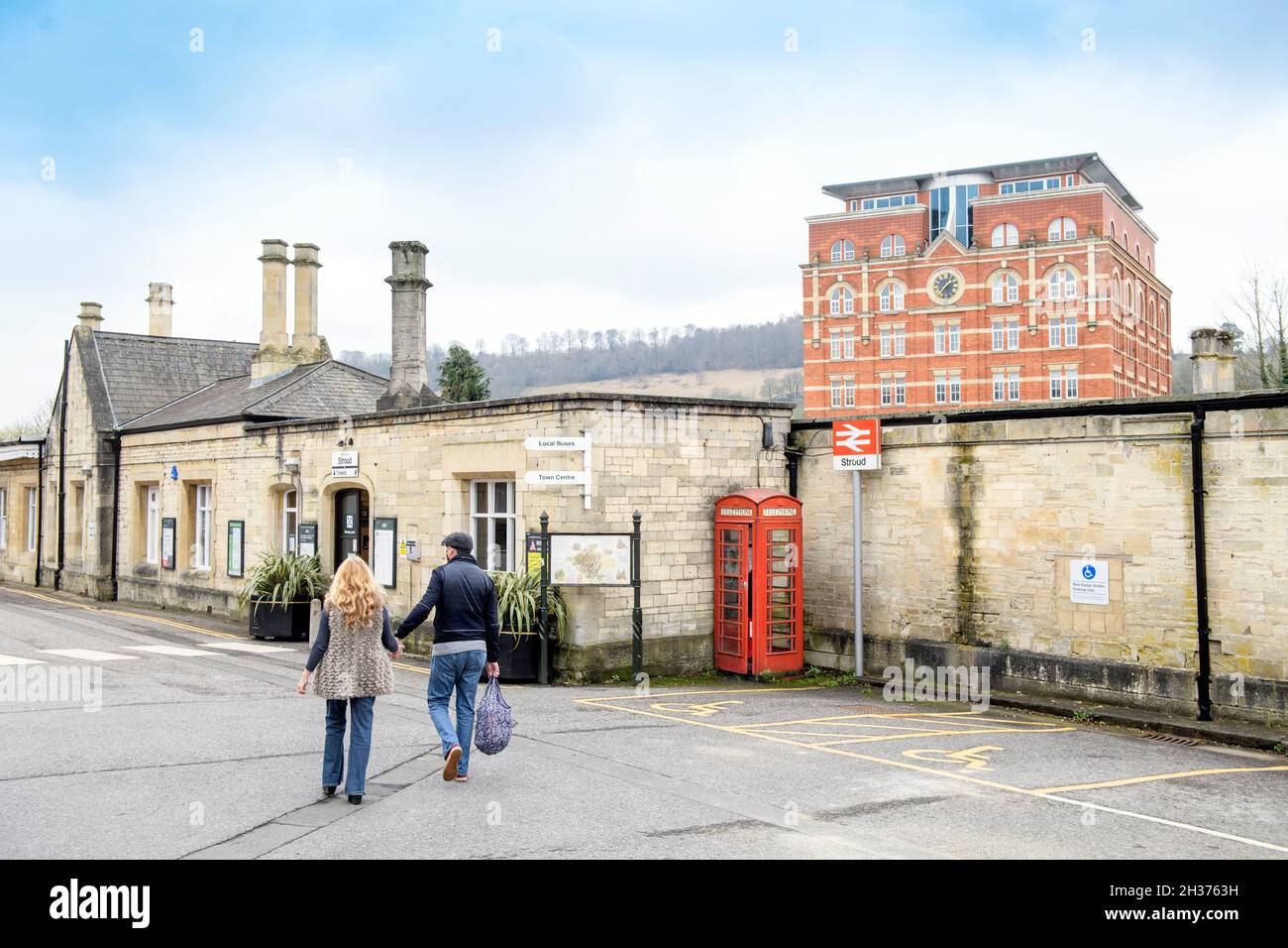Stroud Railway Station with Hill Paul behind in Gloucestershire, UK ...