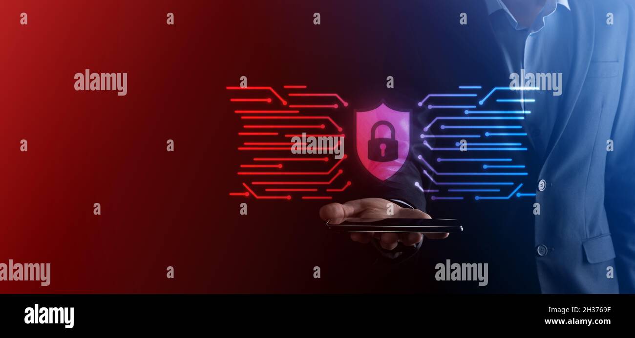 Cyber security network. Padlock icon and internet technology networking ...