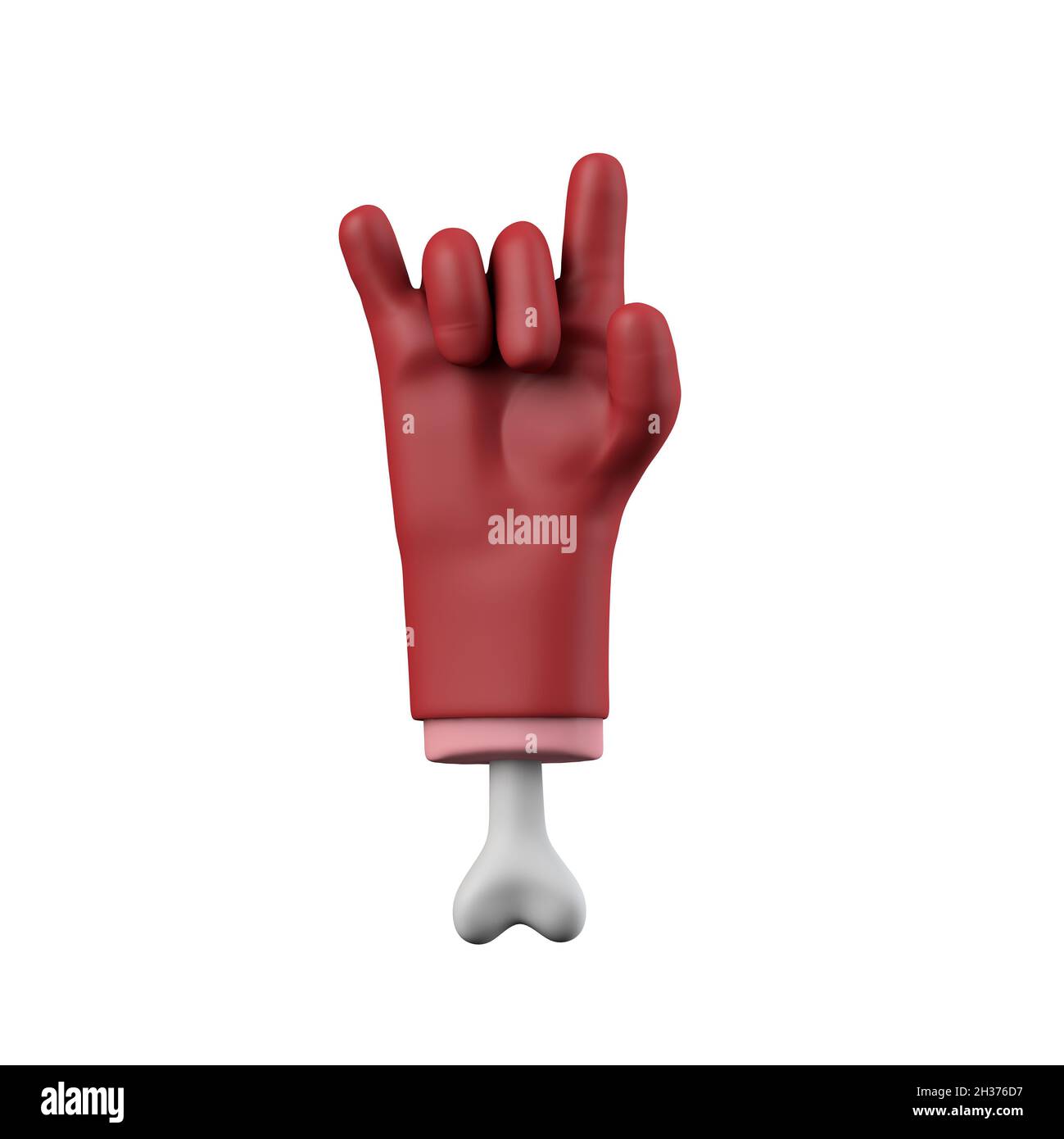 Cartoon red devil halloween rock sign chopped off hand with bone. 3D ...
