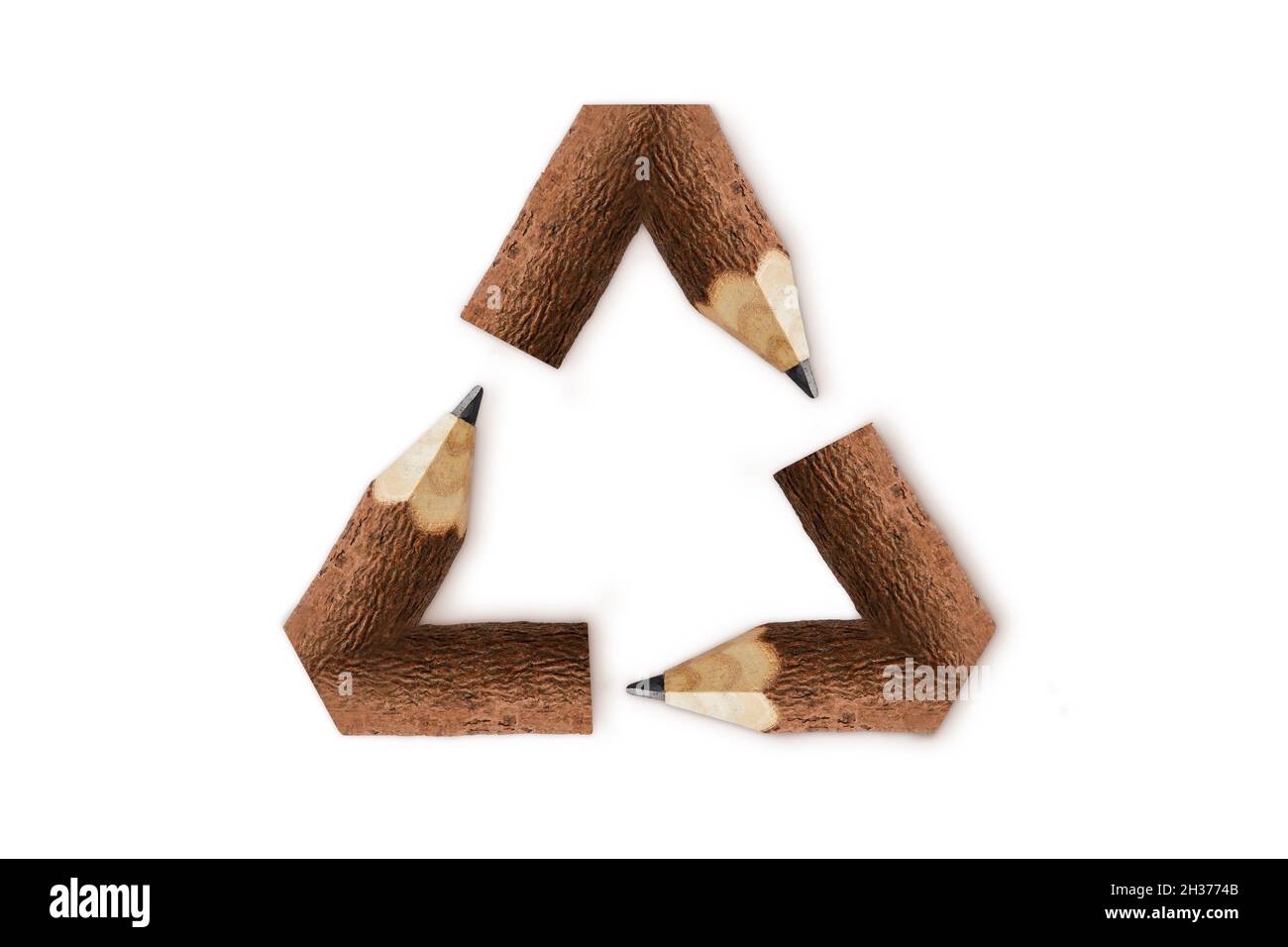 Recycling symbol made of wooden pencils on white background - Concept ...