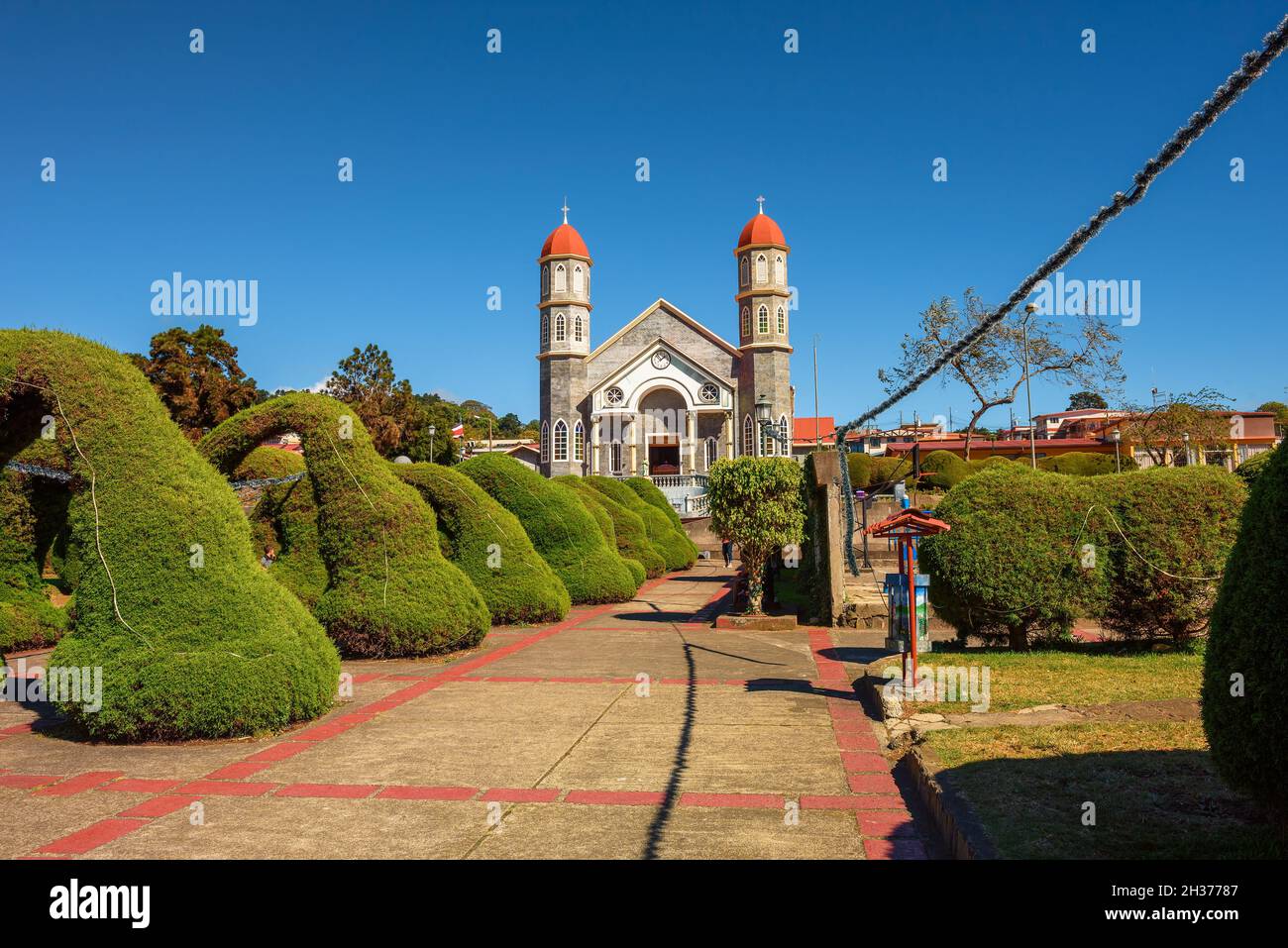 Catholic church with a park in Zarcero, Costa Rica Stock Photo - Alamy