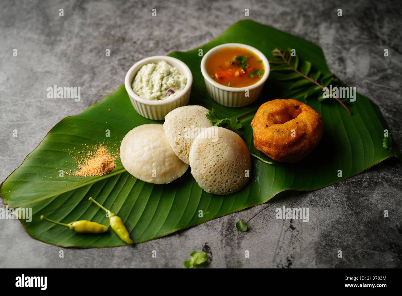 Vegetarian South Indian breakfast thali - Idli vada sambar chutney ...