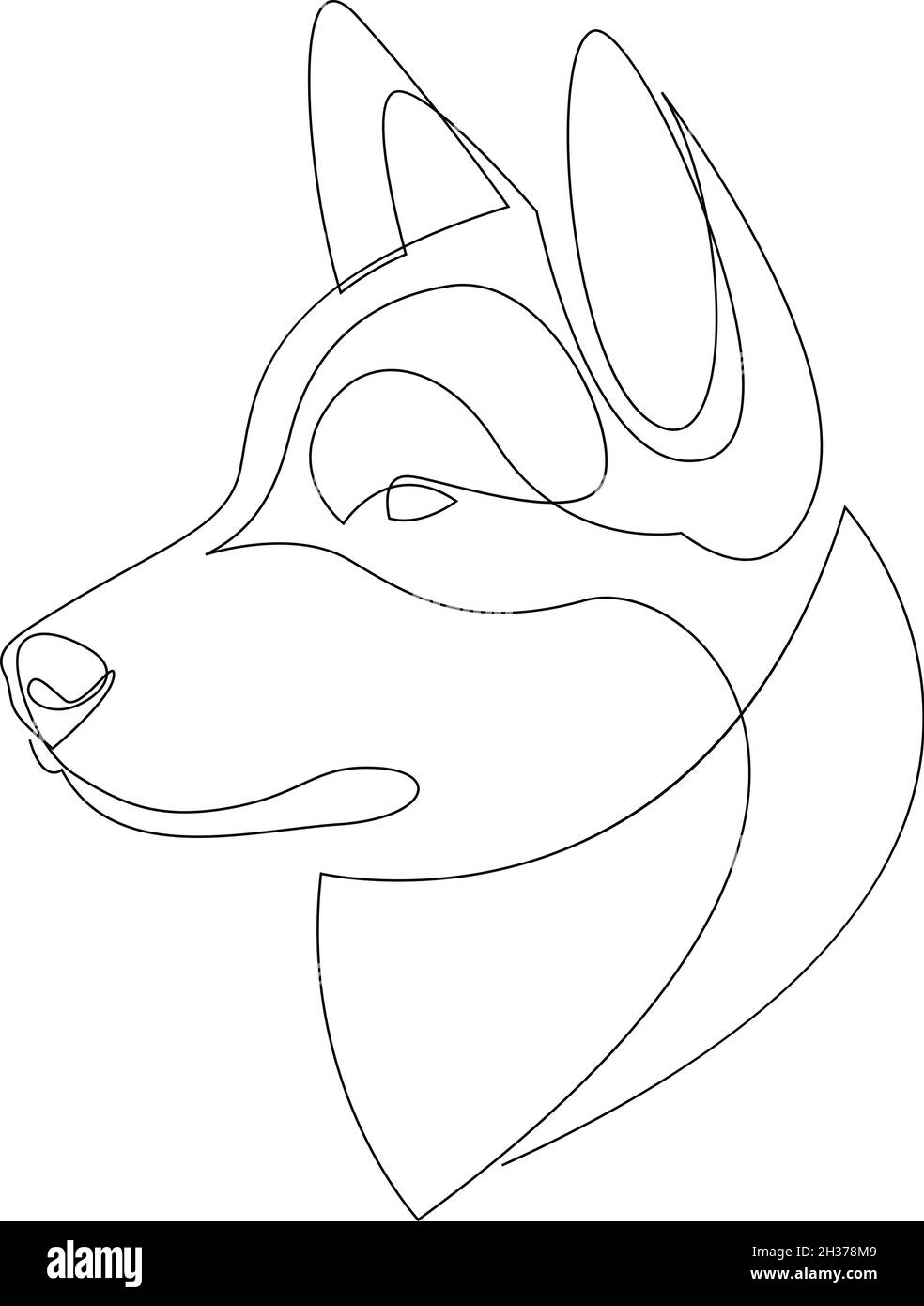 Continuous line Siberian Husky Drawing. Vector illustration one line ...