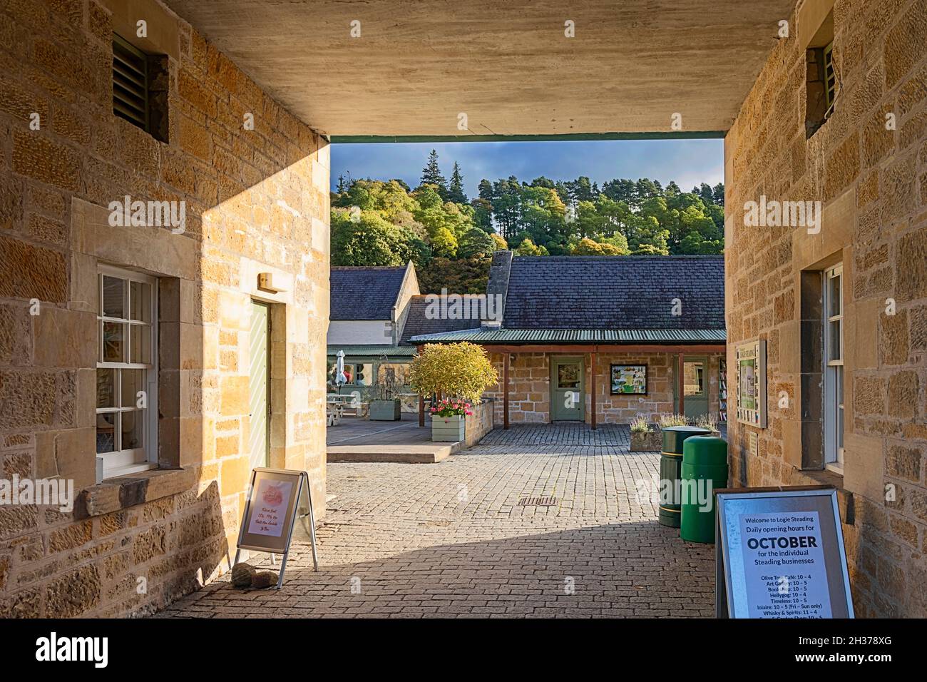 LOGIE STEADING FORRES MORAY SCOTLAND LOOKING THROUGH THE ENTRANCE ARCH ...