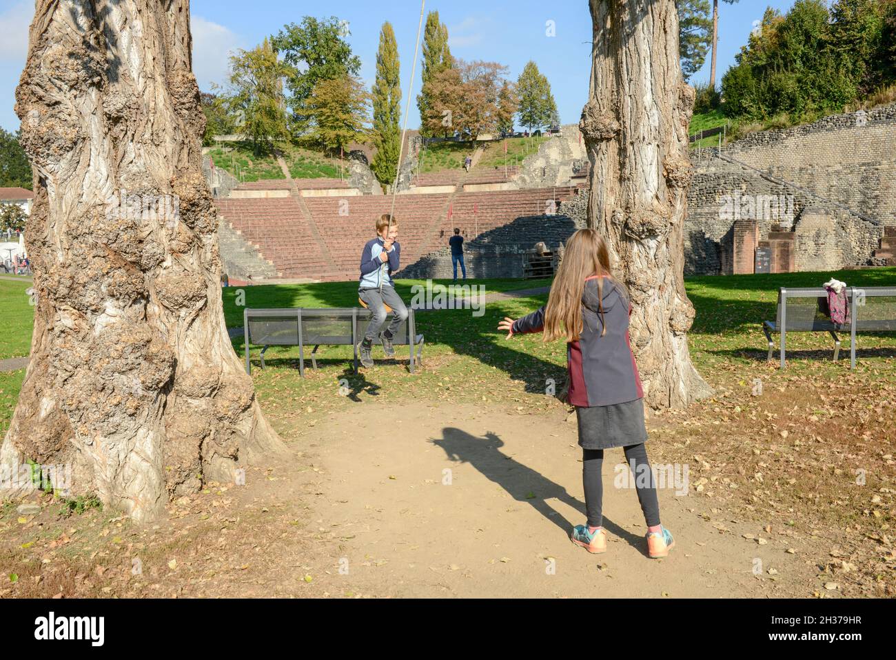 Augst, Switzerland - 18 Oktober 2021: children playing in front of the ...