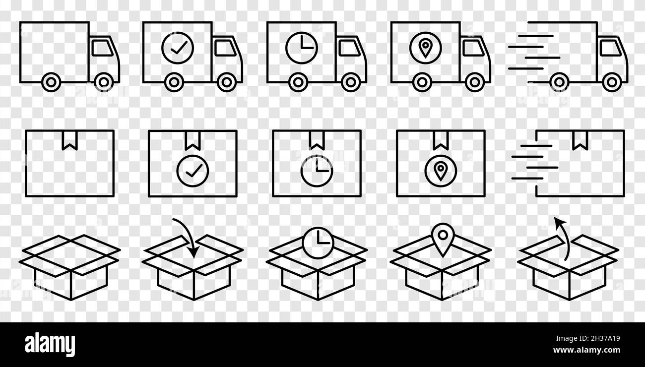 Delivery Icons Set in Line Art Style. Vector Illustration isolated on ...