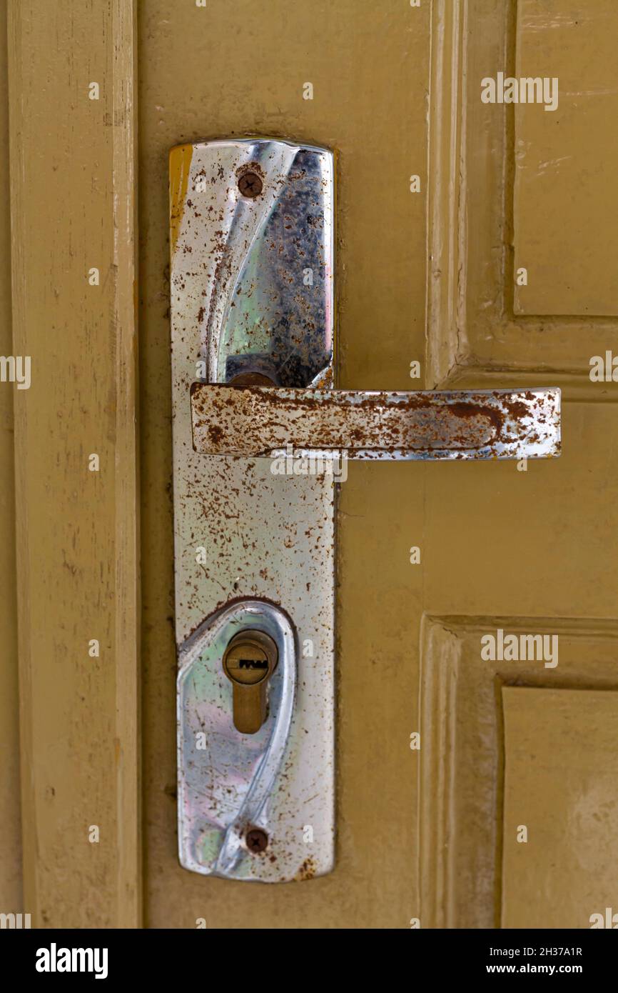 Rusty arround metal door handle and door lock, high quality image Stock ...