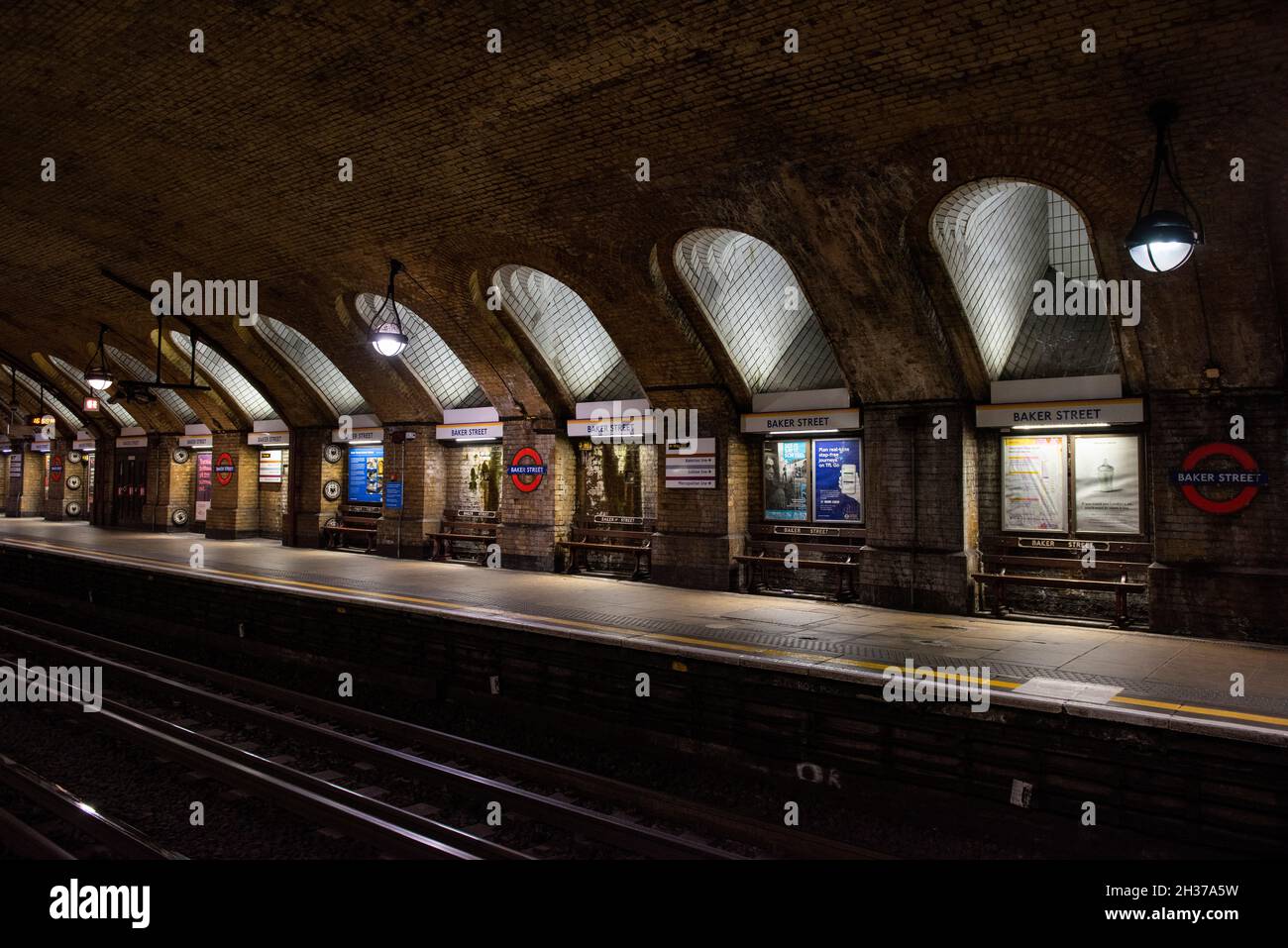 Platform of the Historic Baker Street London Underground Station ...