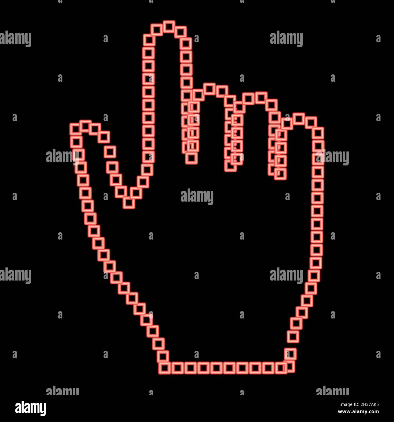 Neon pixel hand red color vector illustration flat style light image ...