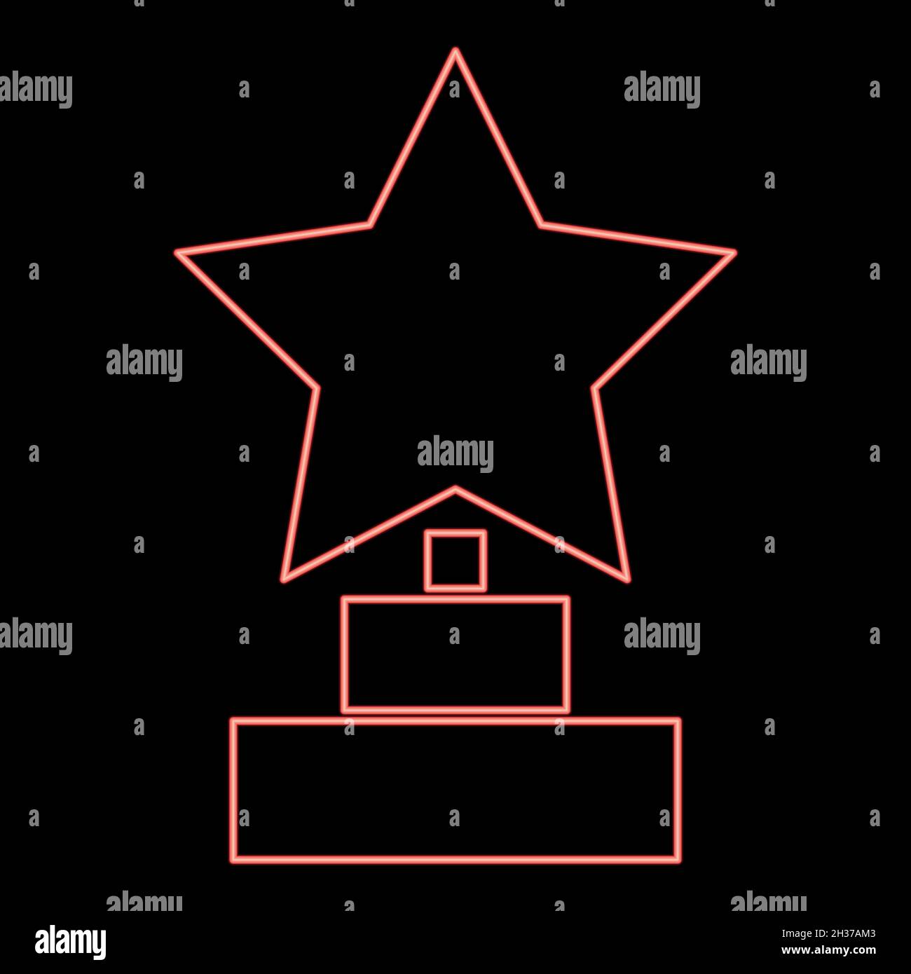 Neon trophy star winner award red color vector illustration flat style ...