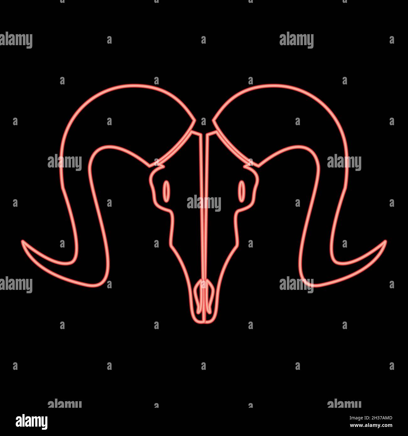 Neon goat head skull red color vector illustration flat style light ...