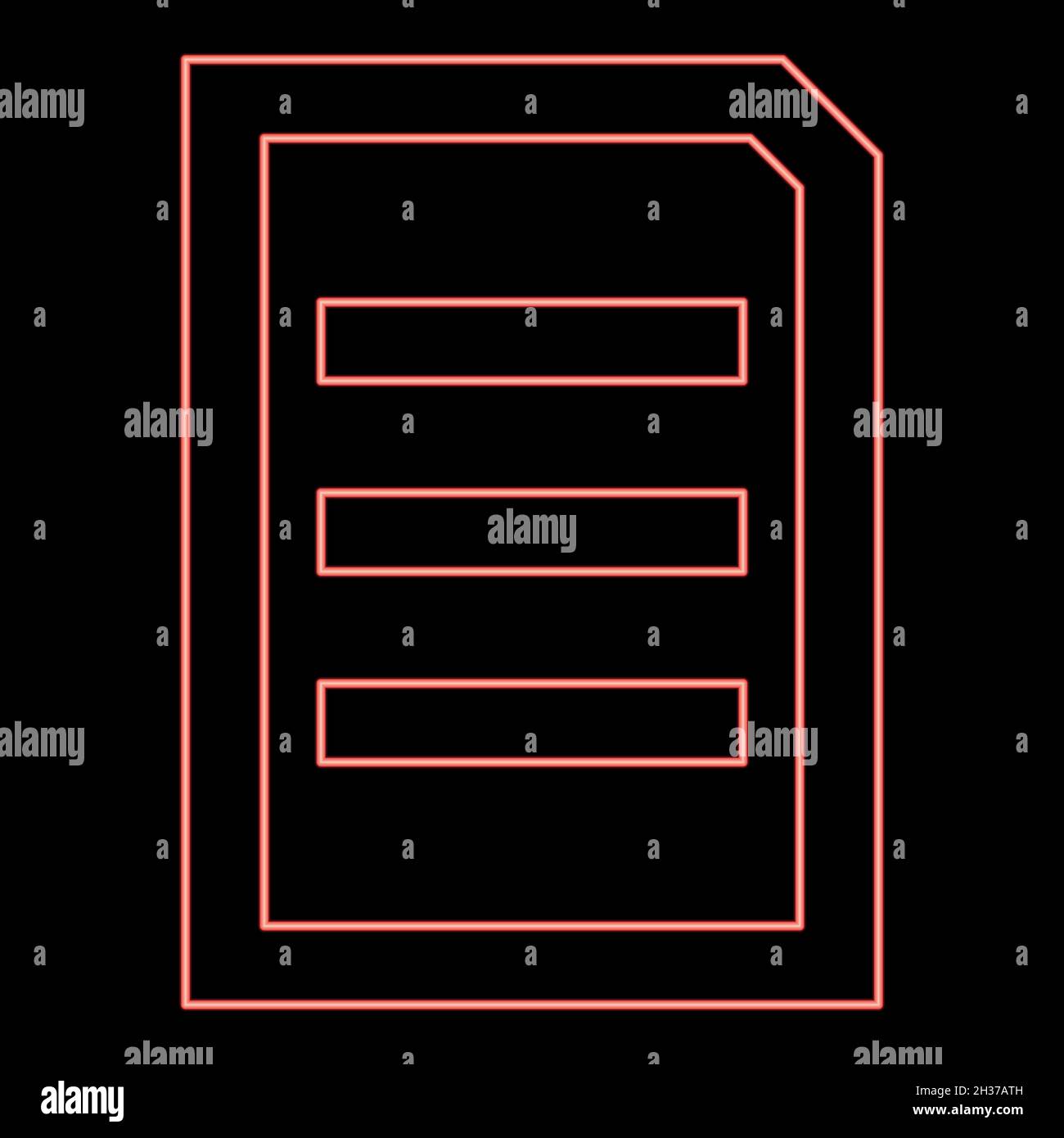 Neon document sheet red color vector illustration flat style light ...