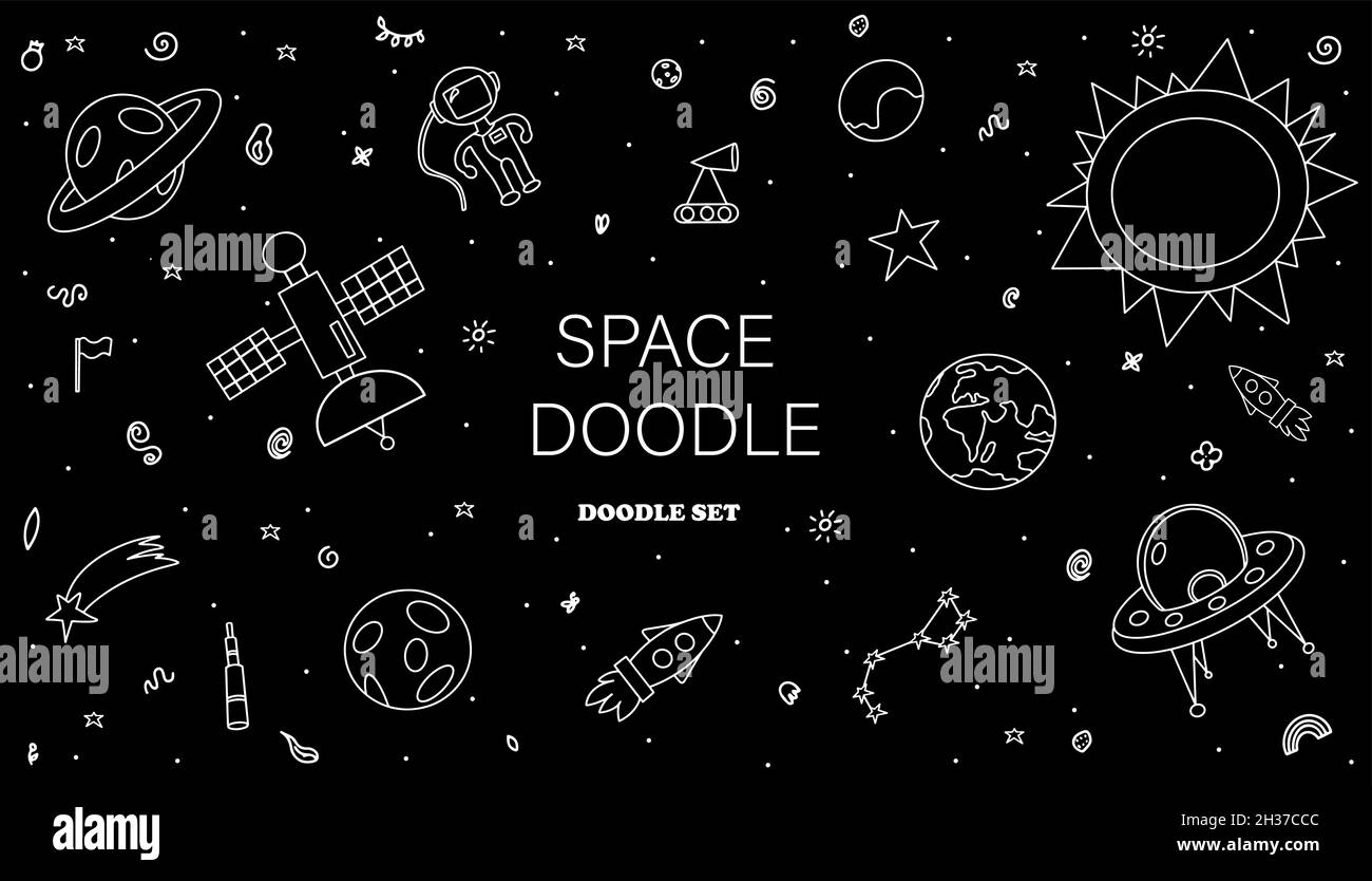 Hand draw space illustration with a rocket, astronaut, planets Cute ...