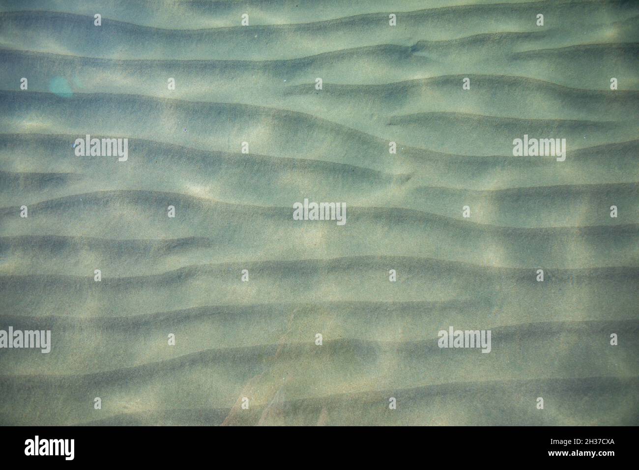 Ripples on surface of sand sea bottom, clear and calm blue sea water ...