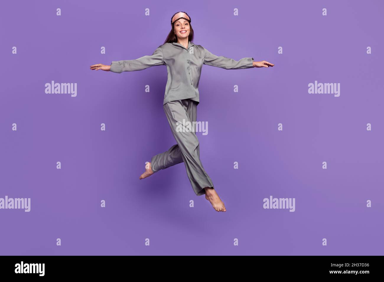 Full length photo of mature woman happy positive smile jumper air ...