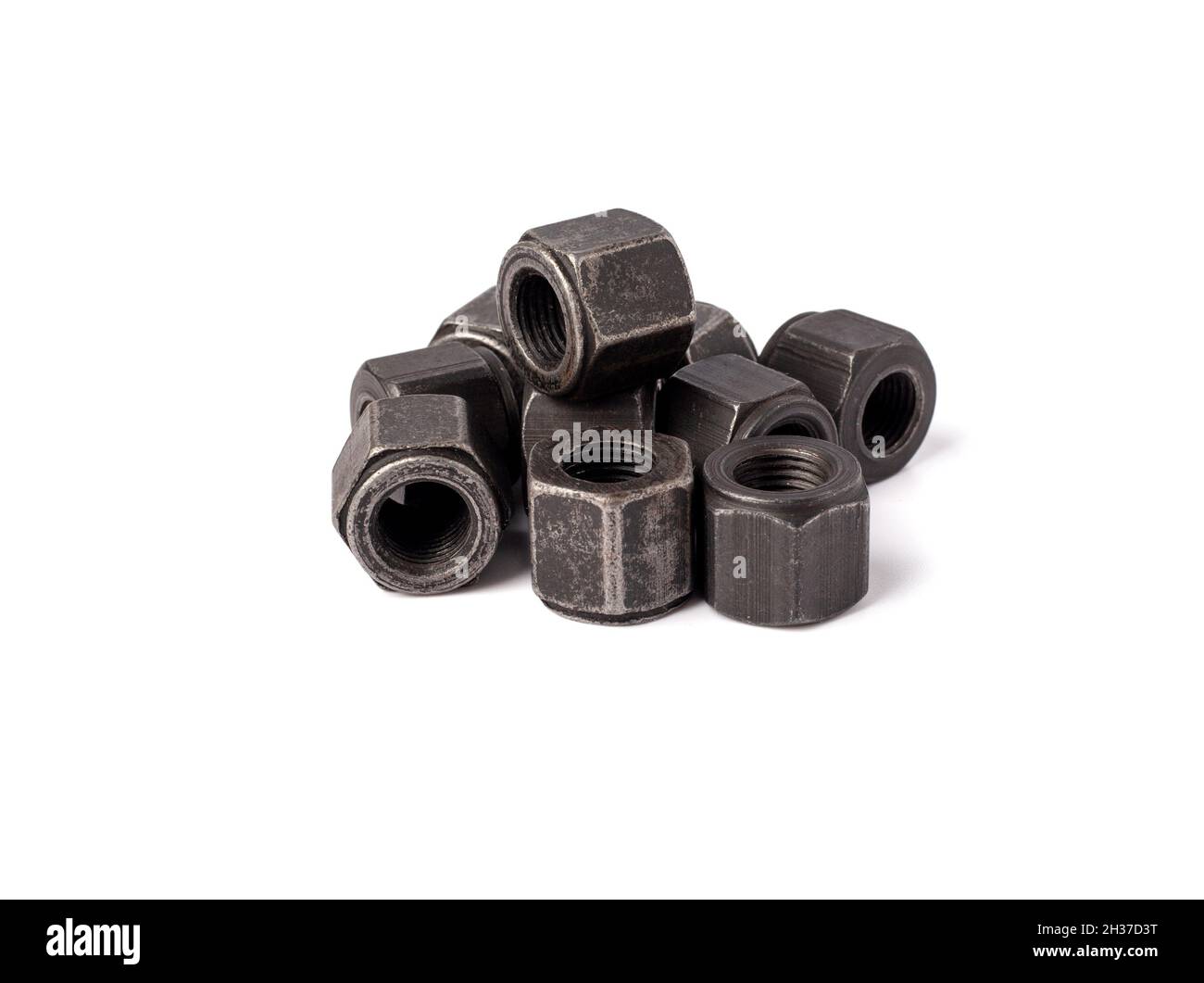 bunch of metallic nuts isolated on white background. Heavy hex nut ...