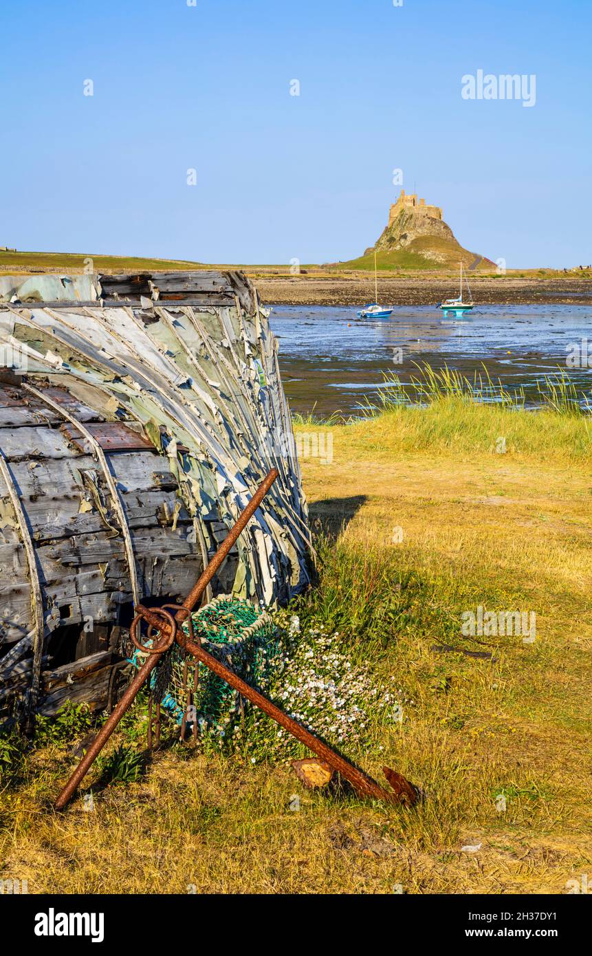 Upturned boat holy island beach hi-res stock photography and images - Alamy