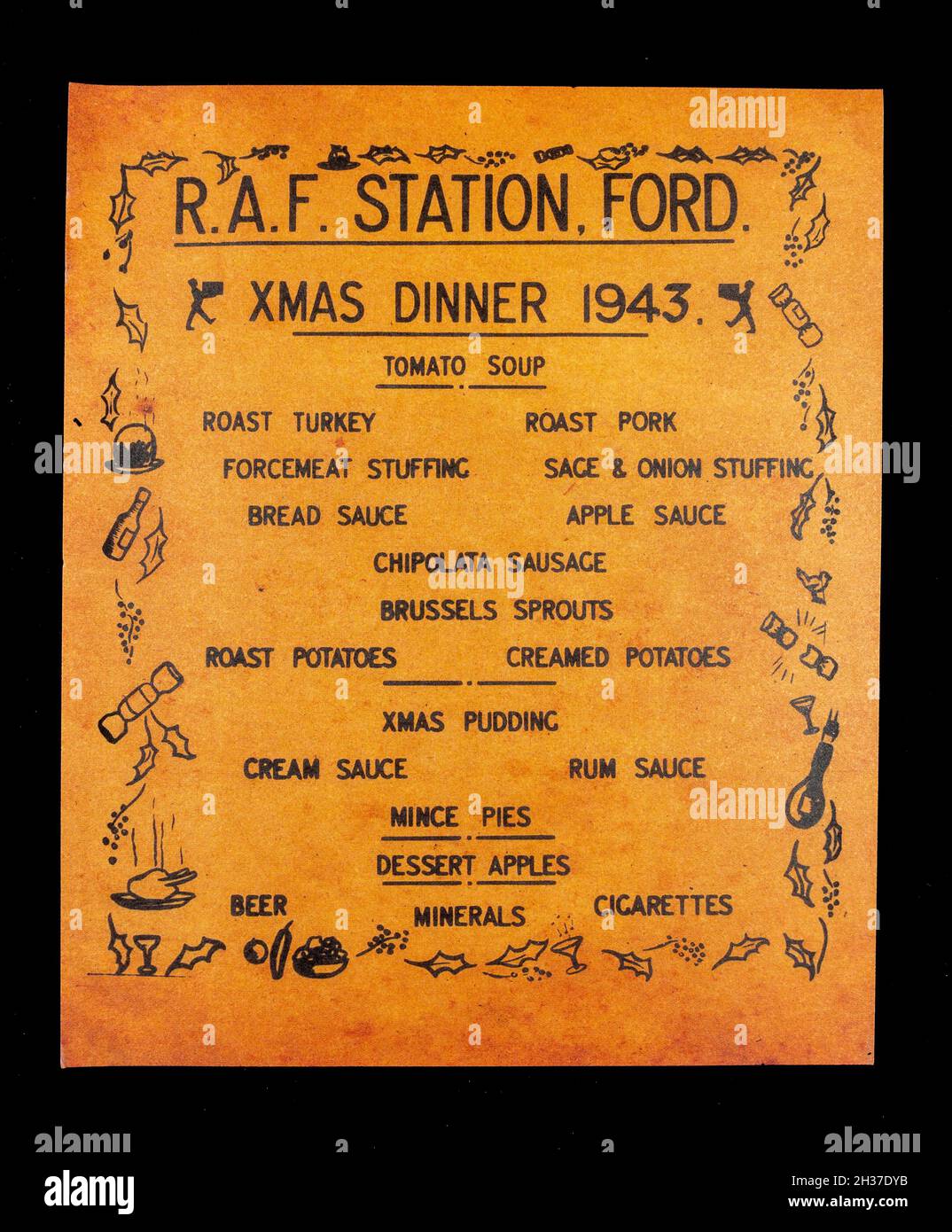 Replica menu for Christmas dinner 1943 at RAF Station Ford (West Sussex ...