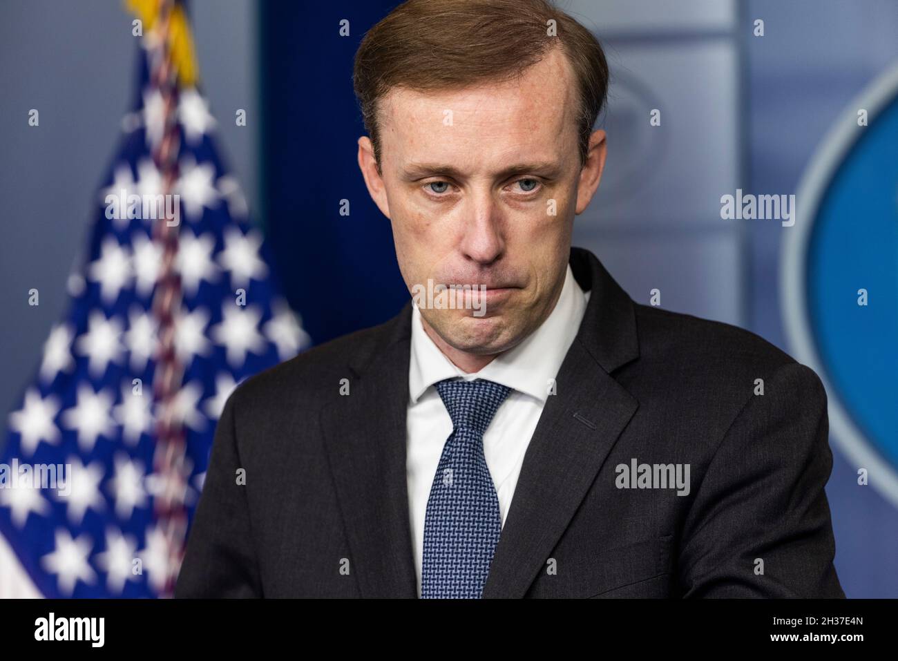 National Security Advisor Jake Sullivan speaks to the media about ...