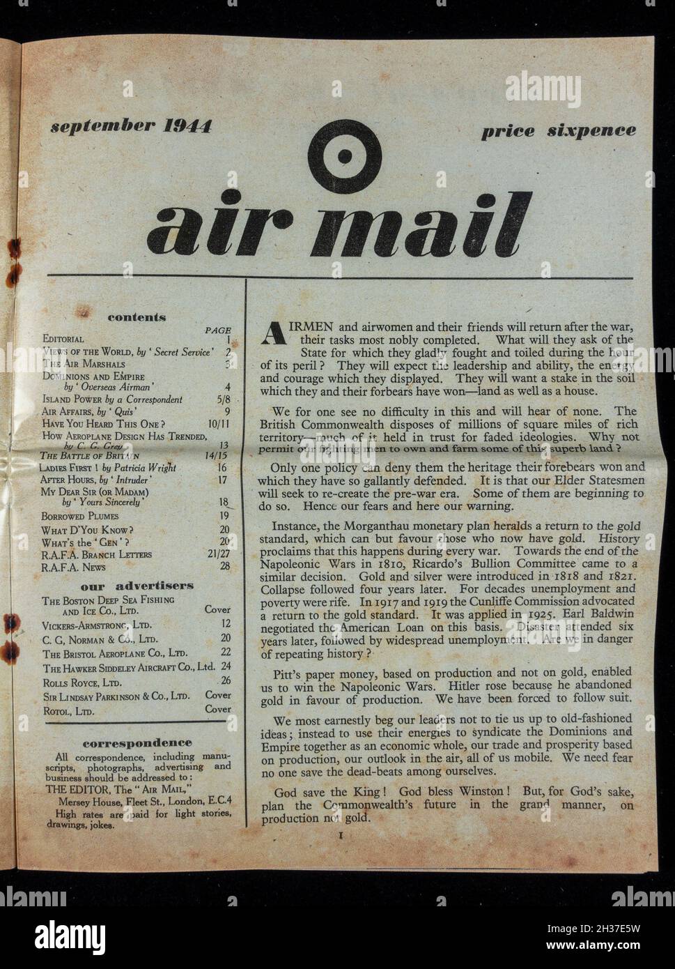 Inside a replica copy of Air Mail magazine aimed at RAF personnel, from ...