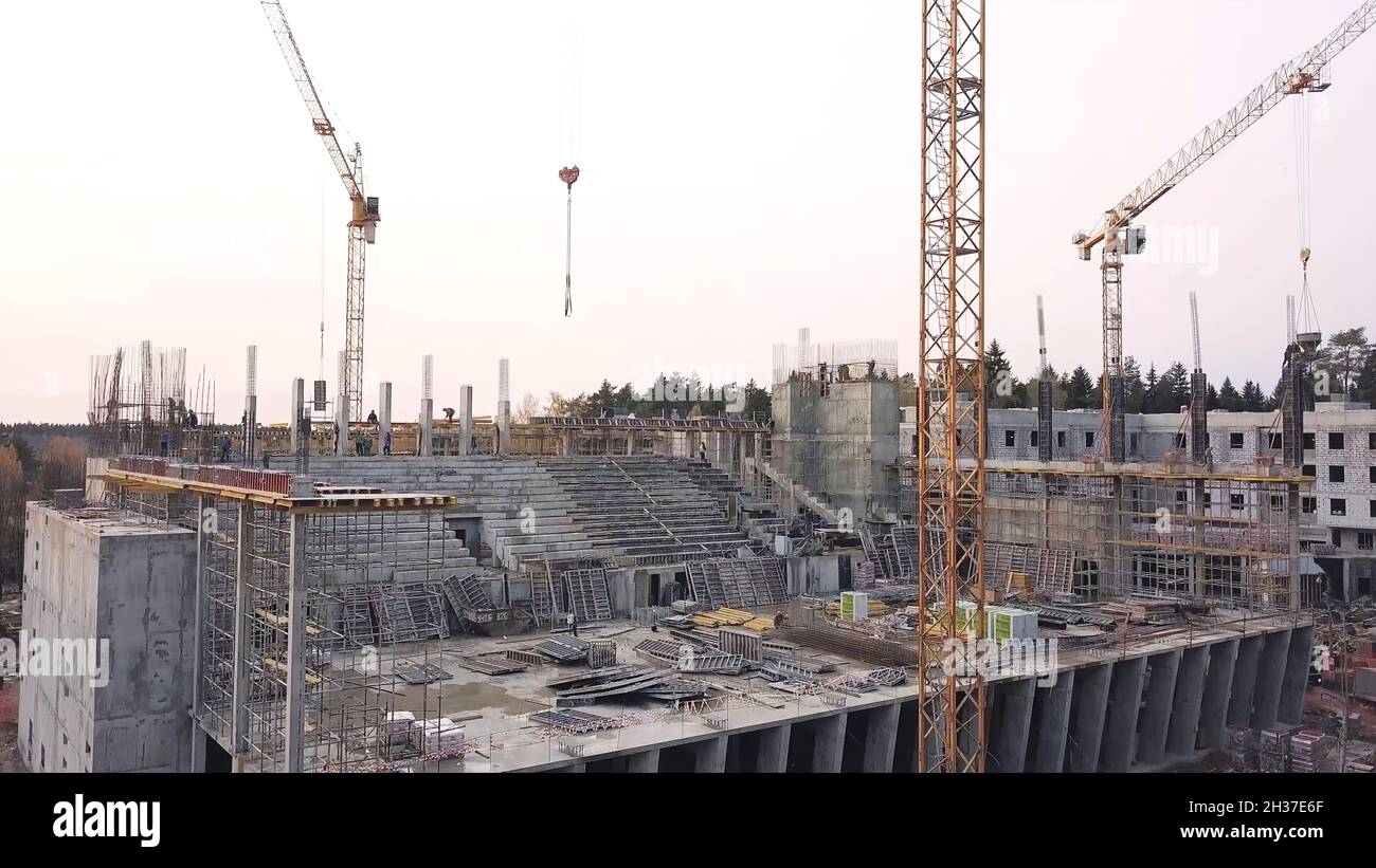 Top view see the construction site of Reinforced concrete high-rise ...