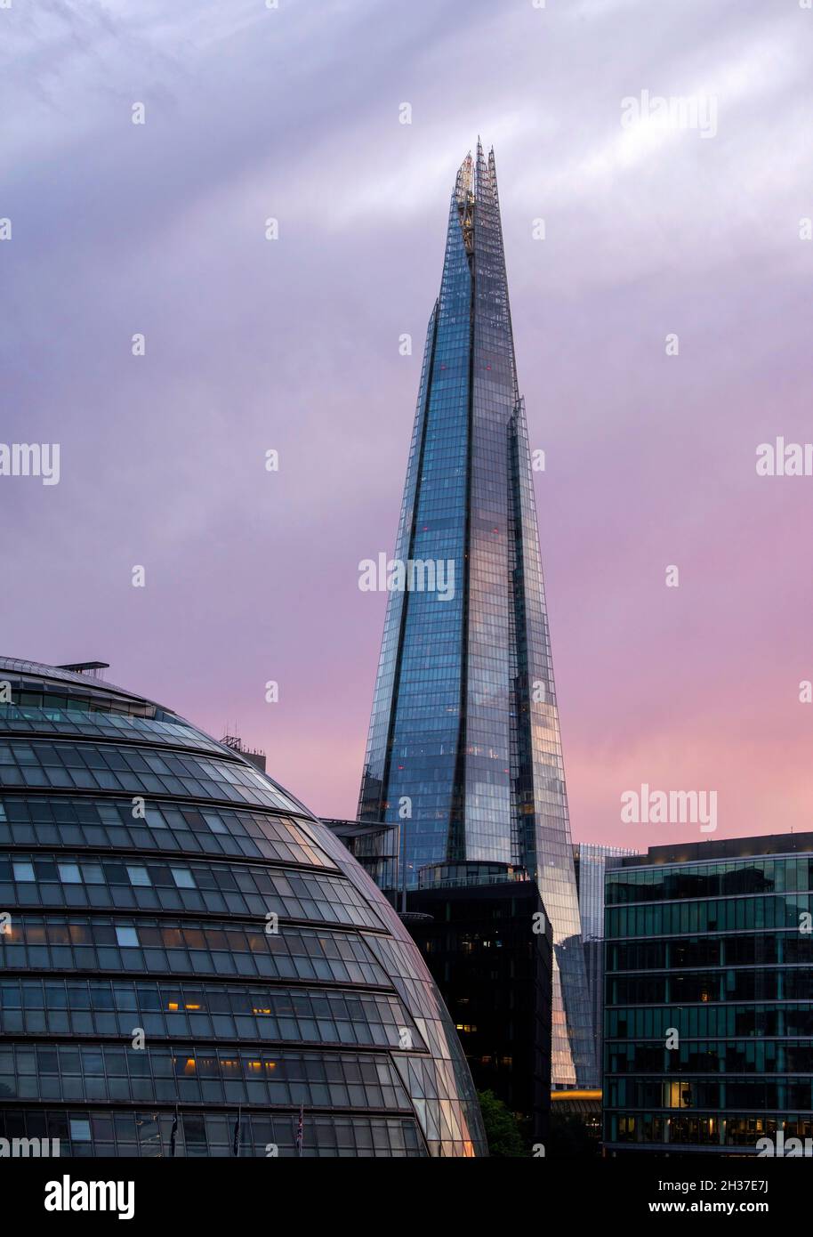 Sunset towards the Shard, captured from Tower Bridge London England UK ...