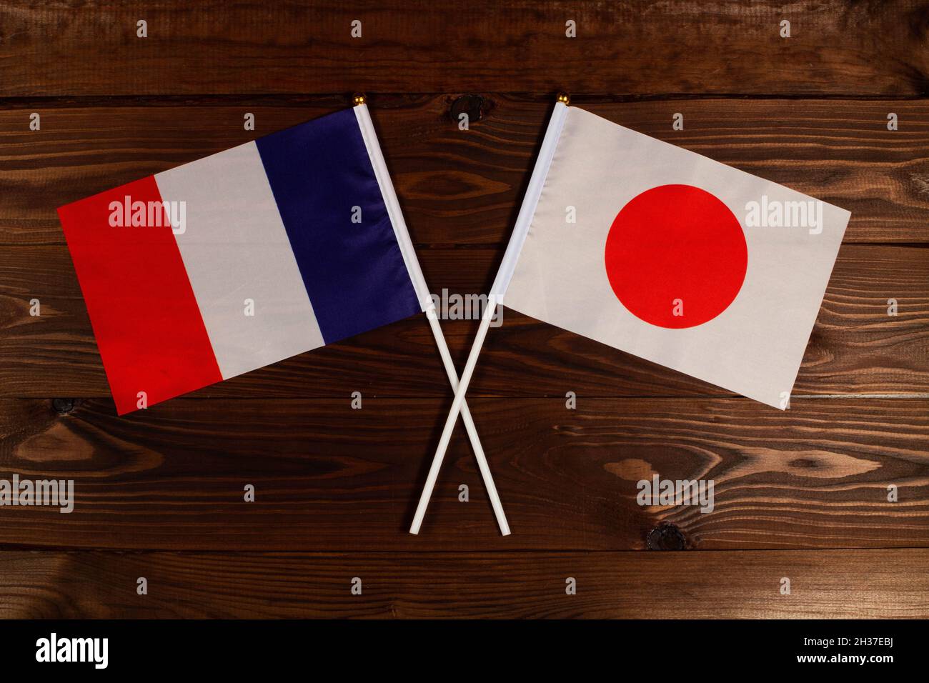 Flag of France and flag of Japan crossed with each other. France vs ...