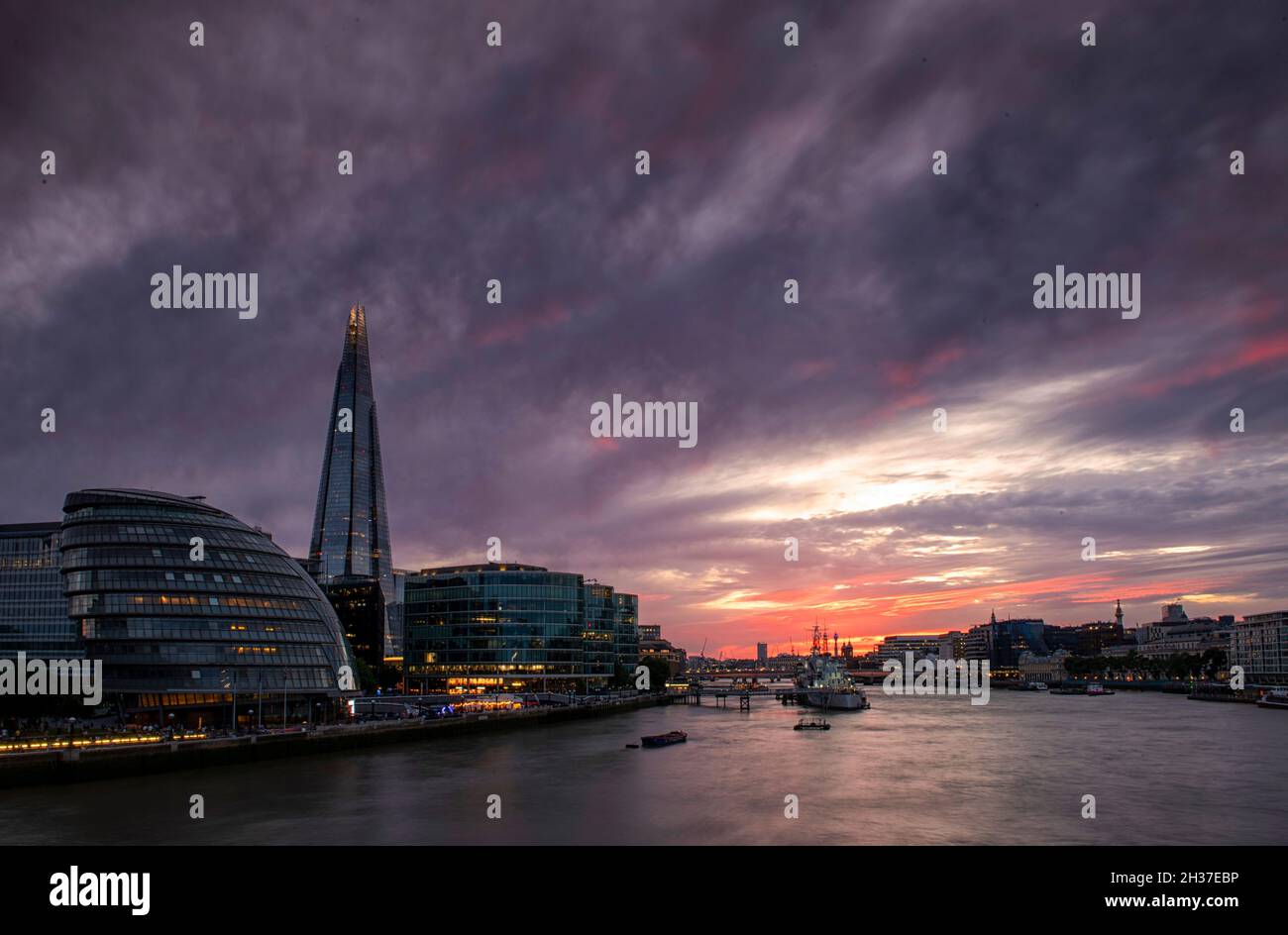 Sunset on the River Thames, captured from Tower Bridge, London England ...
