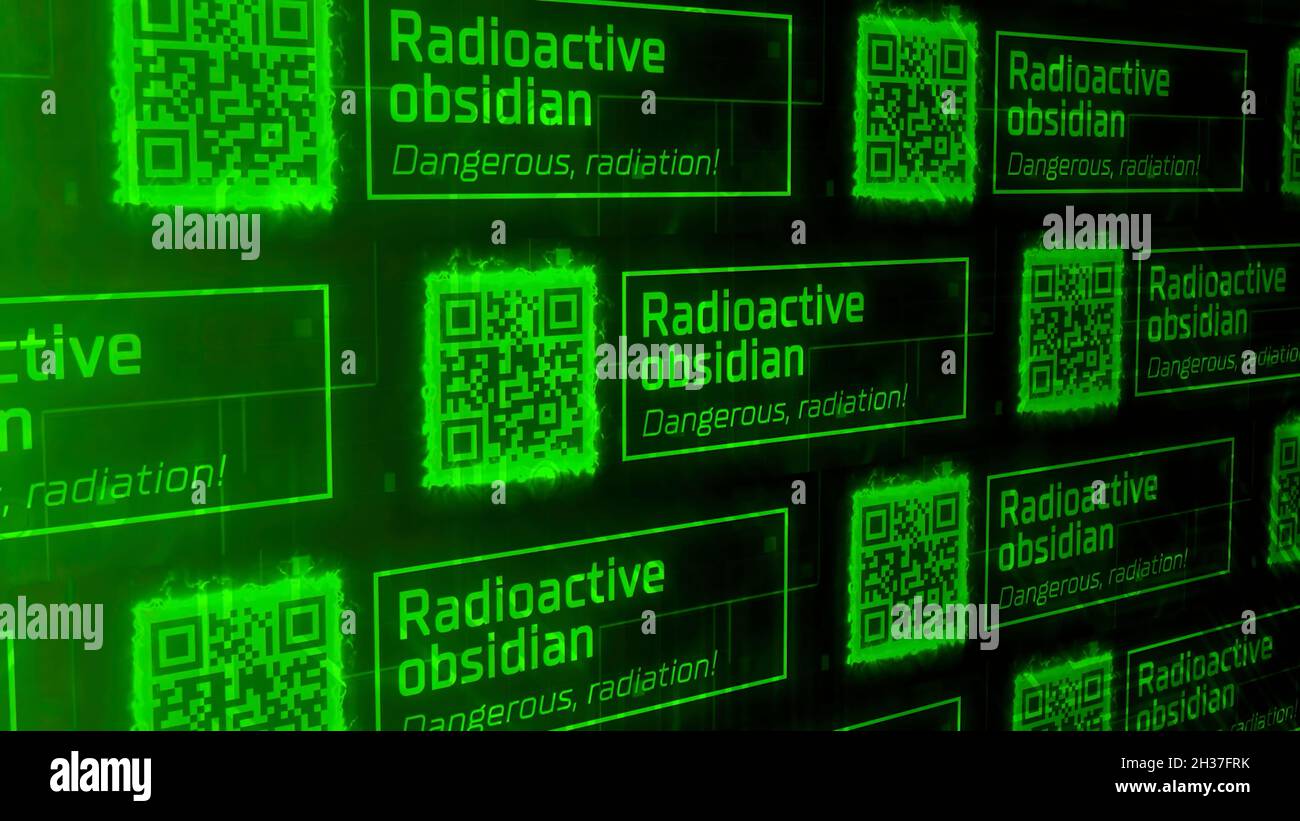 Warning notification of nuclear radiation with qr codes on a black ...